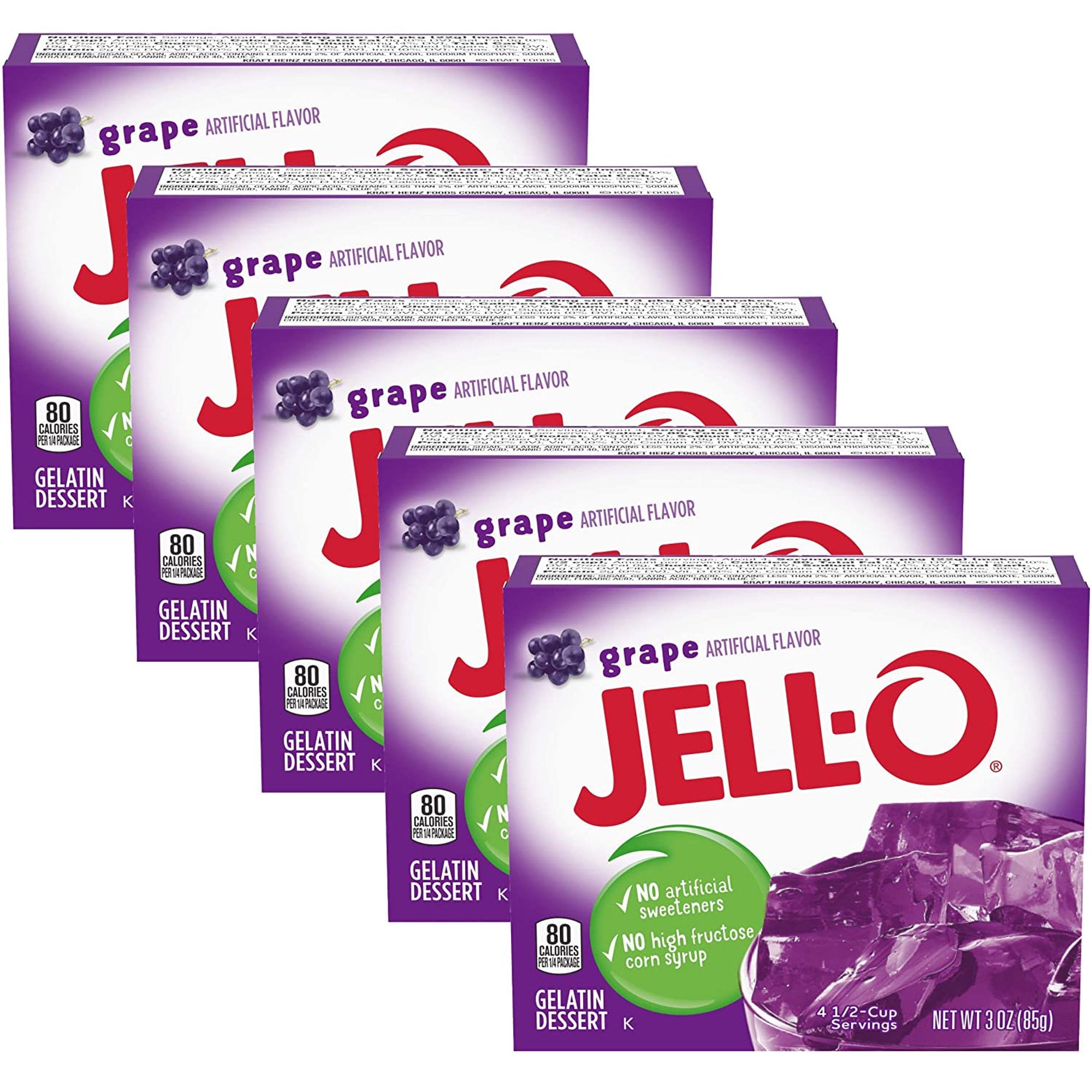 Jell-O Grape Flavor Gelatin Dessert Mix, 3 Ounce Box (Pack of 5 ...