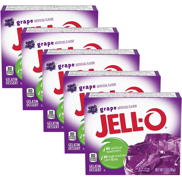 Jell-O Grape Flavor Gelatin Dessert Mix, 3 Ounce Box (Pack of 5 ...