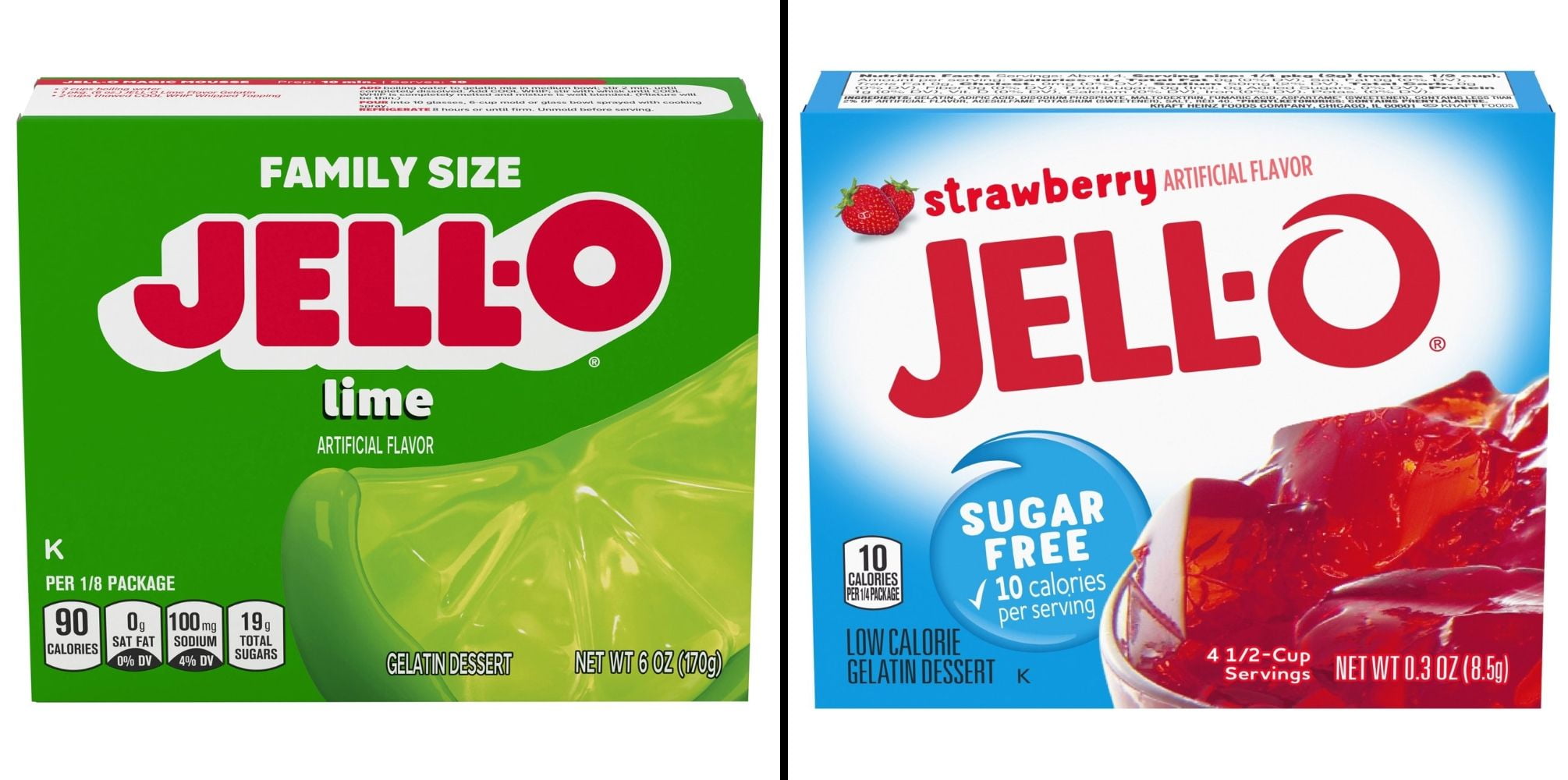 Jell-O Lime Gelatin Dessert Mix 6 oz & Jell-O Sugar Free Strawberry ...