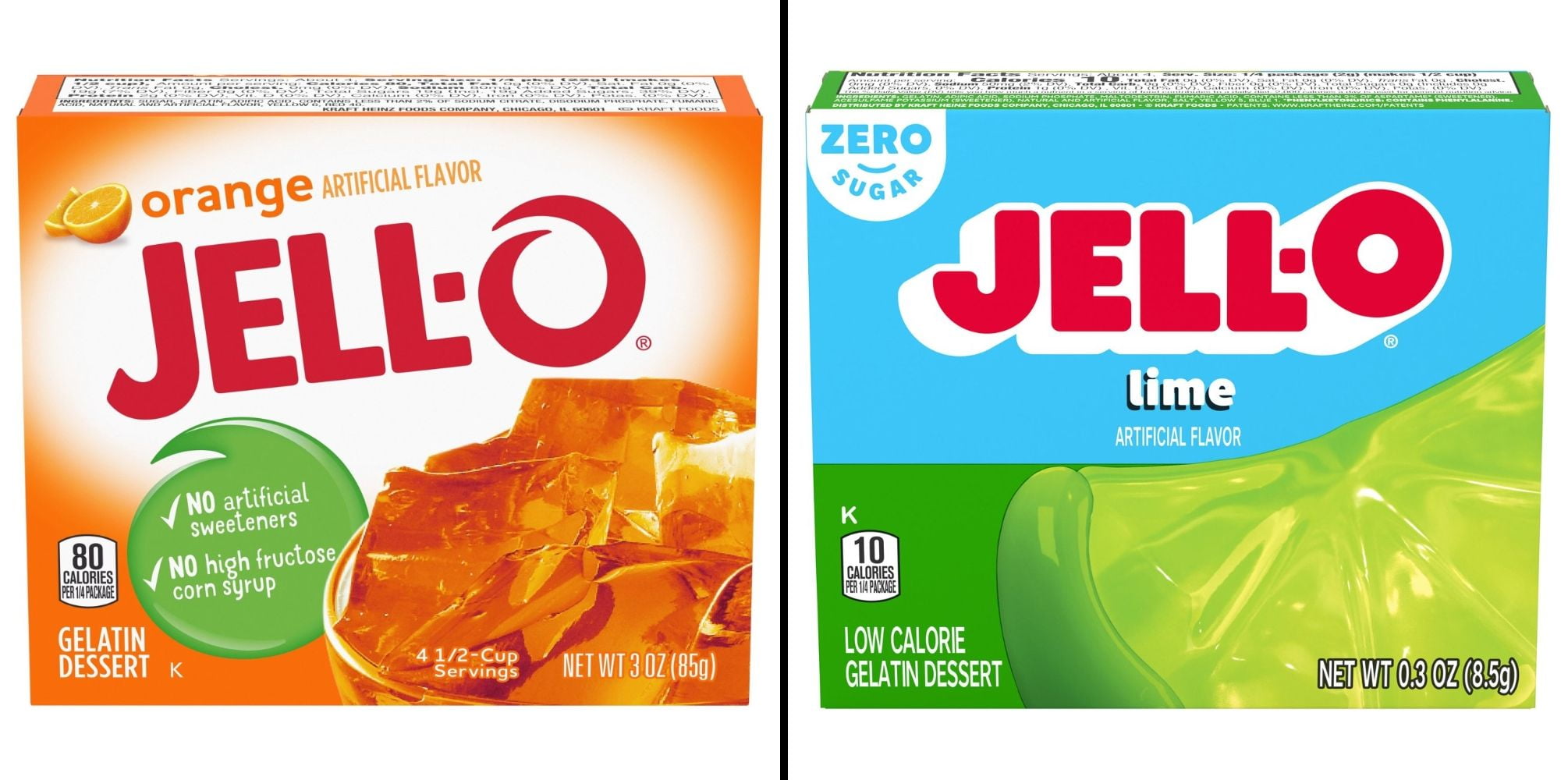 Jell-O Orange Gelatin Dessert Mix 3 oz & Jell-O Sugar Free Lime Gelatin ...