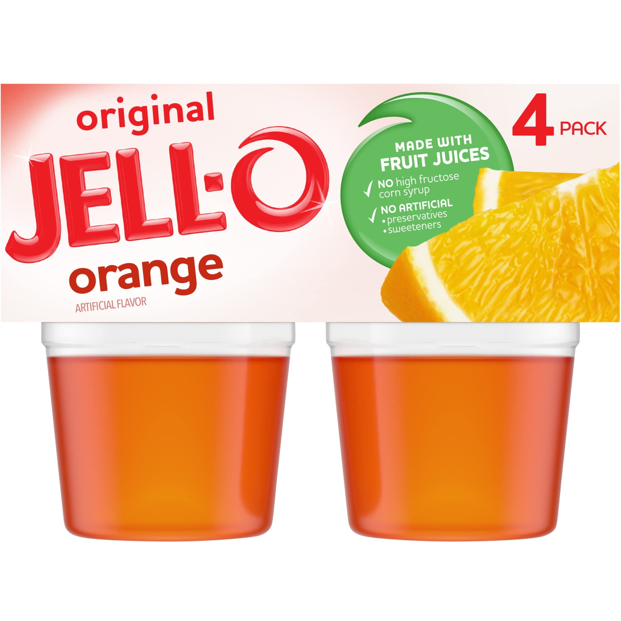 Jell-O Original Orange Refrigerated Orange Jello Cups Gelatin Snack (4 ...