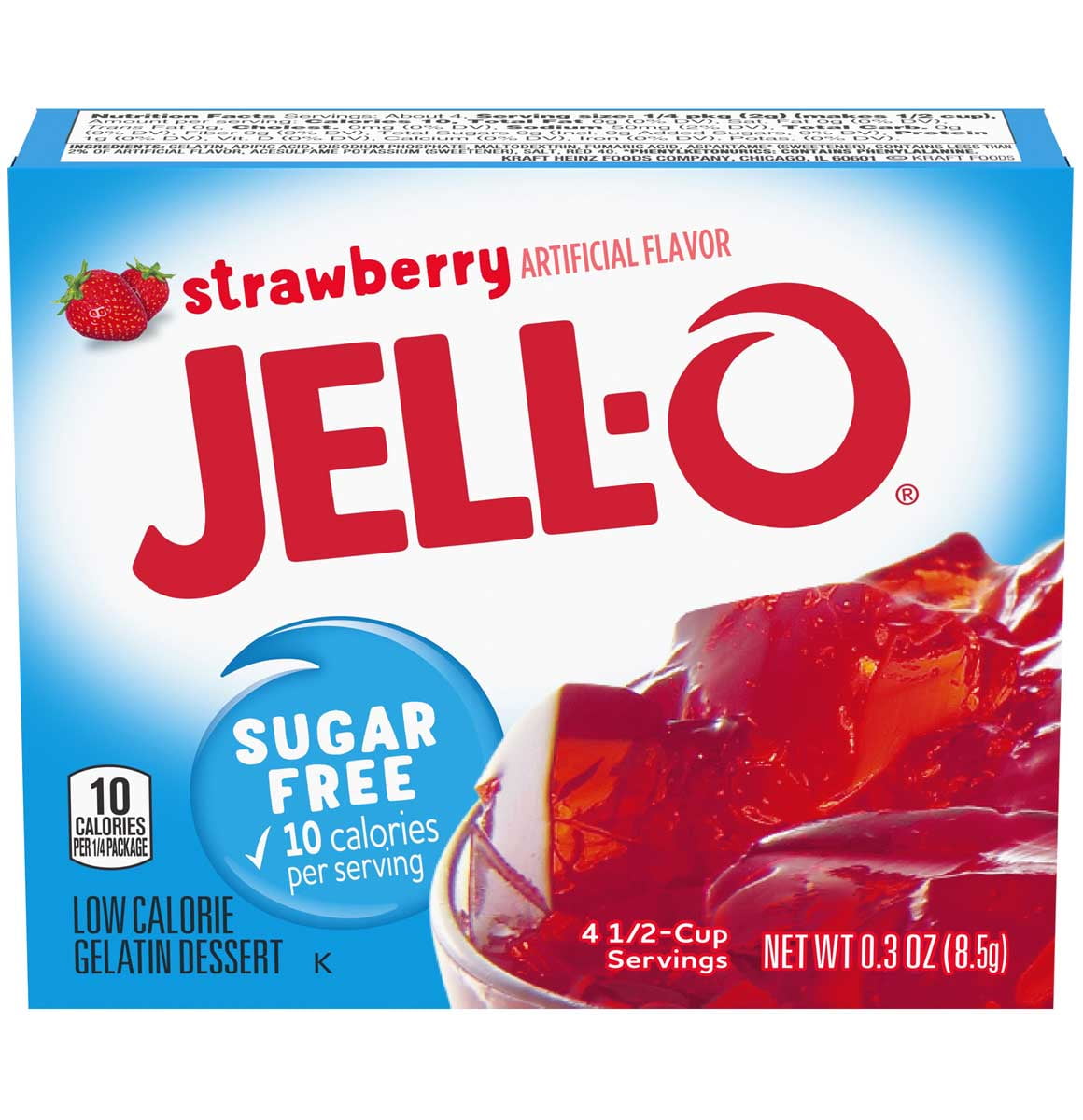 Jell-O Sugar-Free Strawberry Flavored Instant Gelatin Mix, Fat-Free, 0. ...