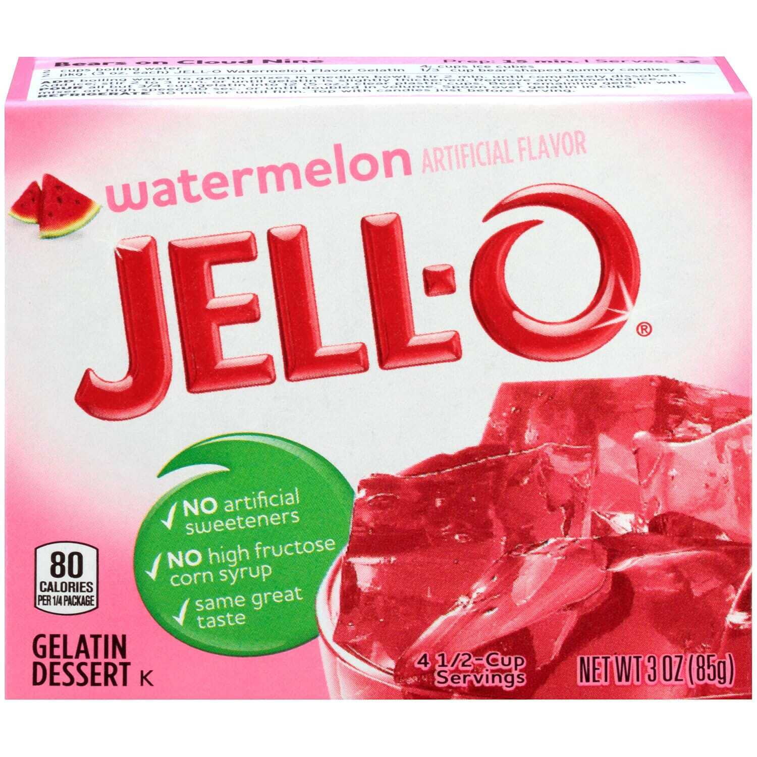 Jell-O Watermelon Flavor Gelatin Dessert, 3 Ounce Pack of 24 ...