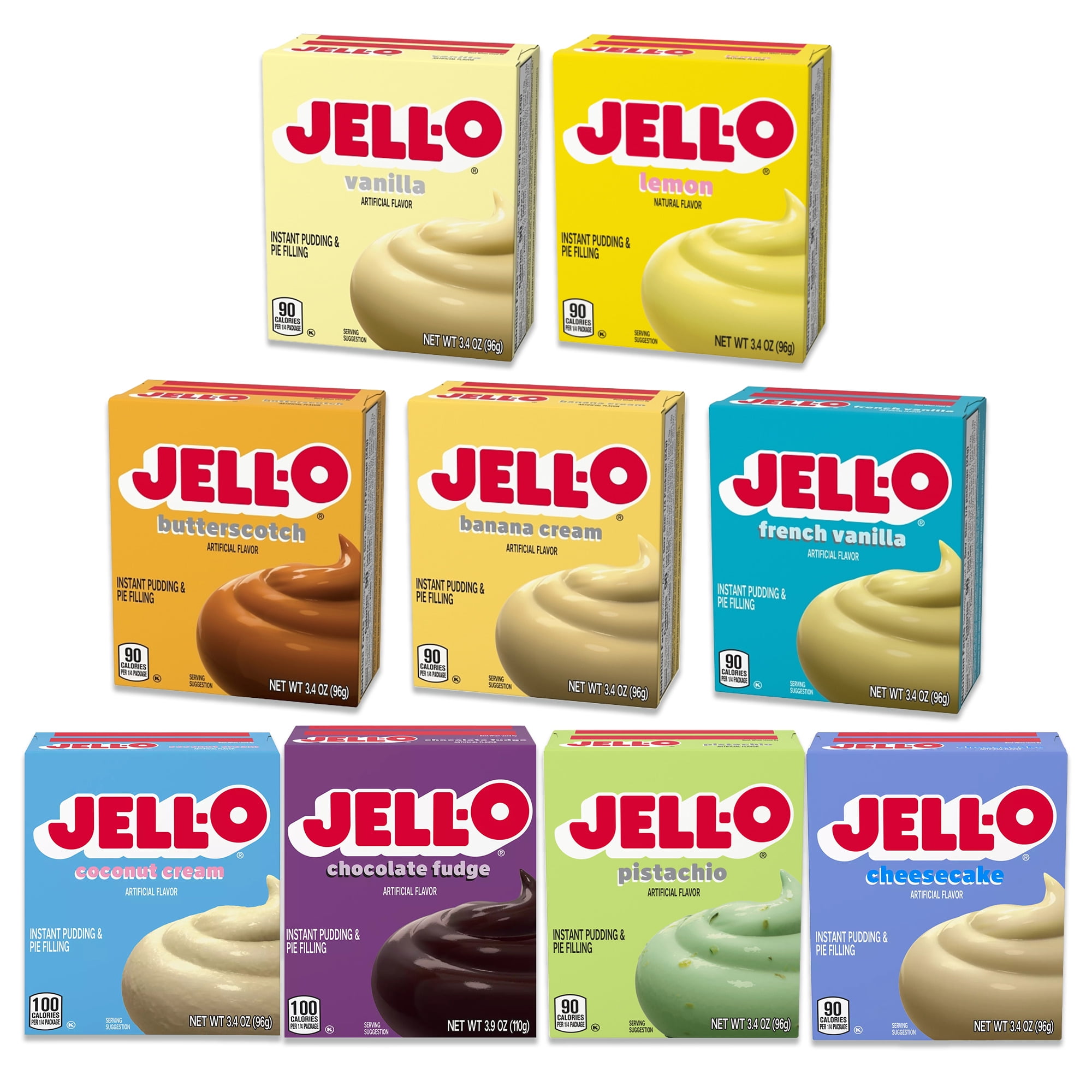 Jell-o Instant Pudding and Pie Filler 3.4oz Variety Pack of 9- Coconut ...