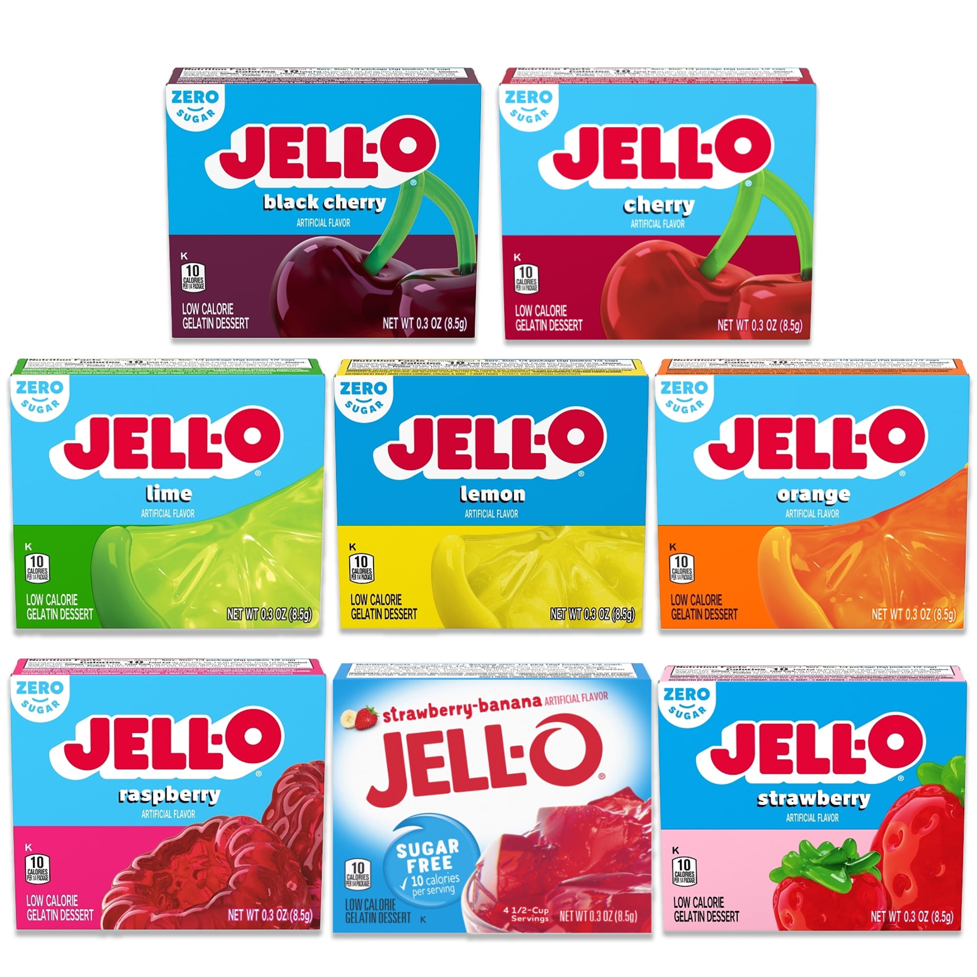 Jell-o Sugar Free Variety Pack of 8, 0.3oz- Lemon, Strawberry ...