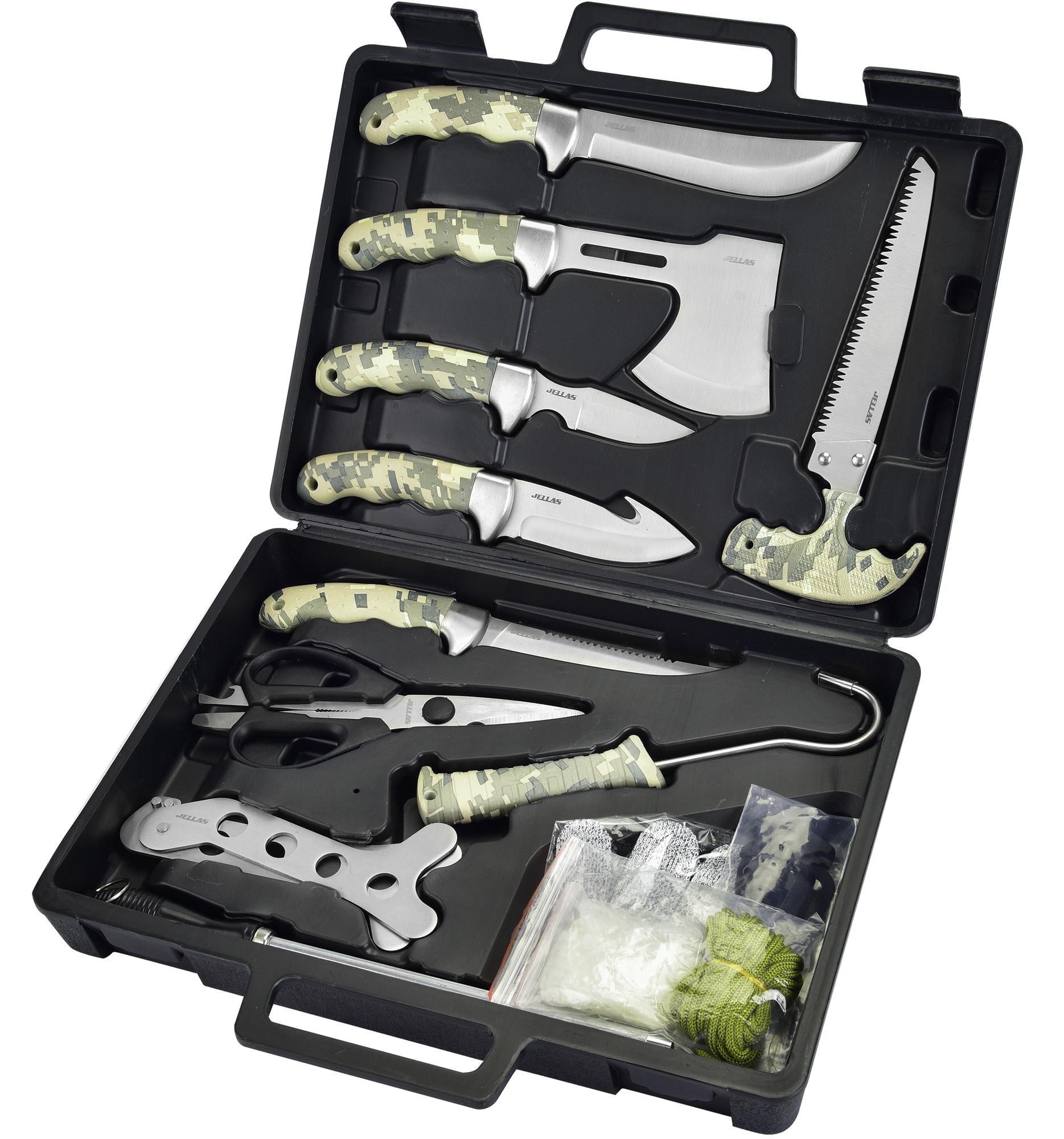 Jellas Fixed Blade Deer Hunting Knives Set, 15 Pieces Skinning Knife ...