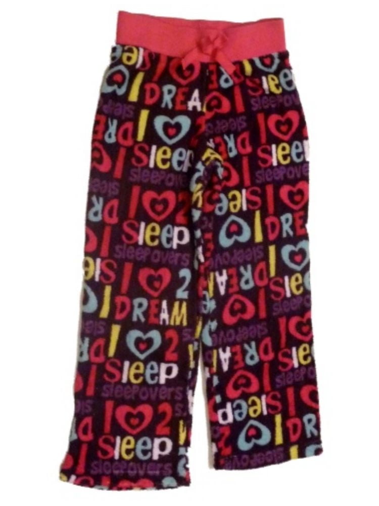 Jellifish Girls Purple Fleece Hearts & Words Sleep Pants Heart Pajama ...