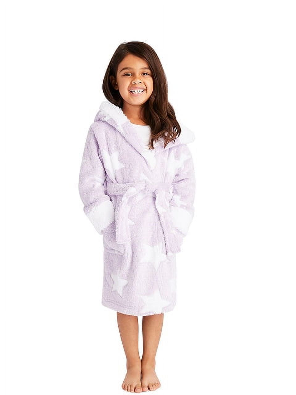 Jellifish Kids Girls Flannel Fleece Sleep Robe With Hood, Lavendar, XS ...
