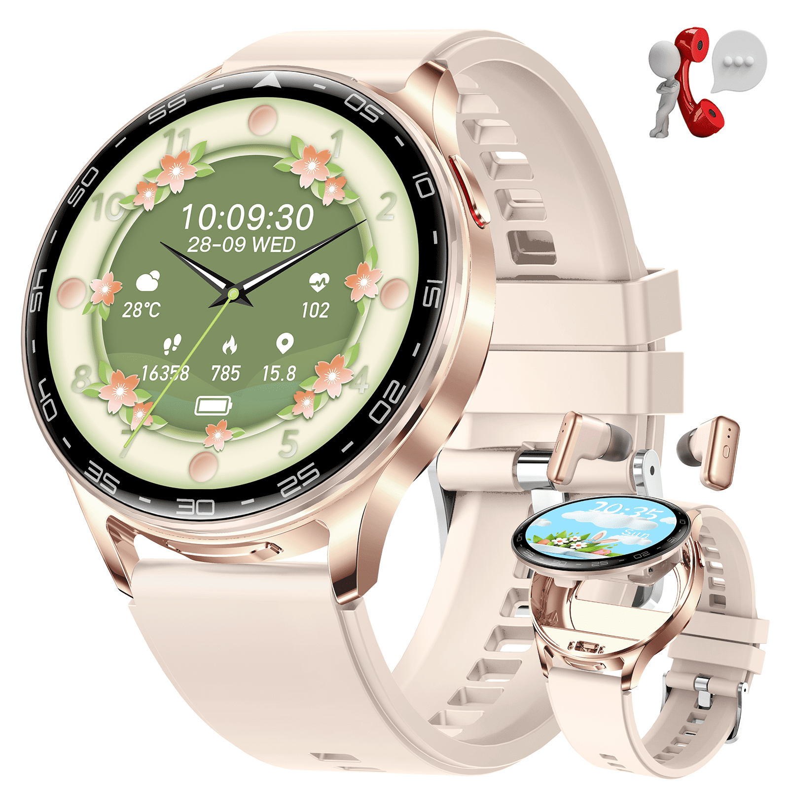 Jelloo Smart Watches for Women, with Earbuds Bluetooth Call 1.39" HD ...