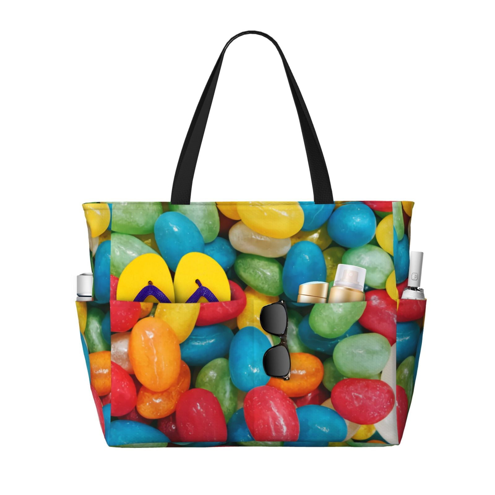 Jelly Bean Candies Colorful Beach Bag Women Large Tote Bag Pool Bag for ...