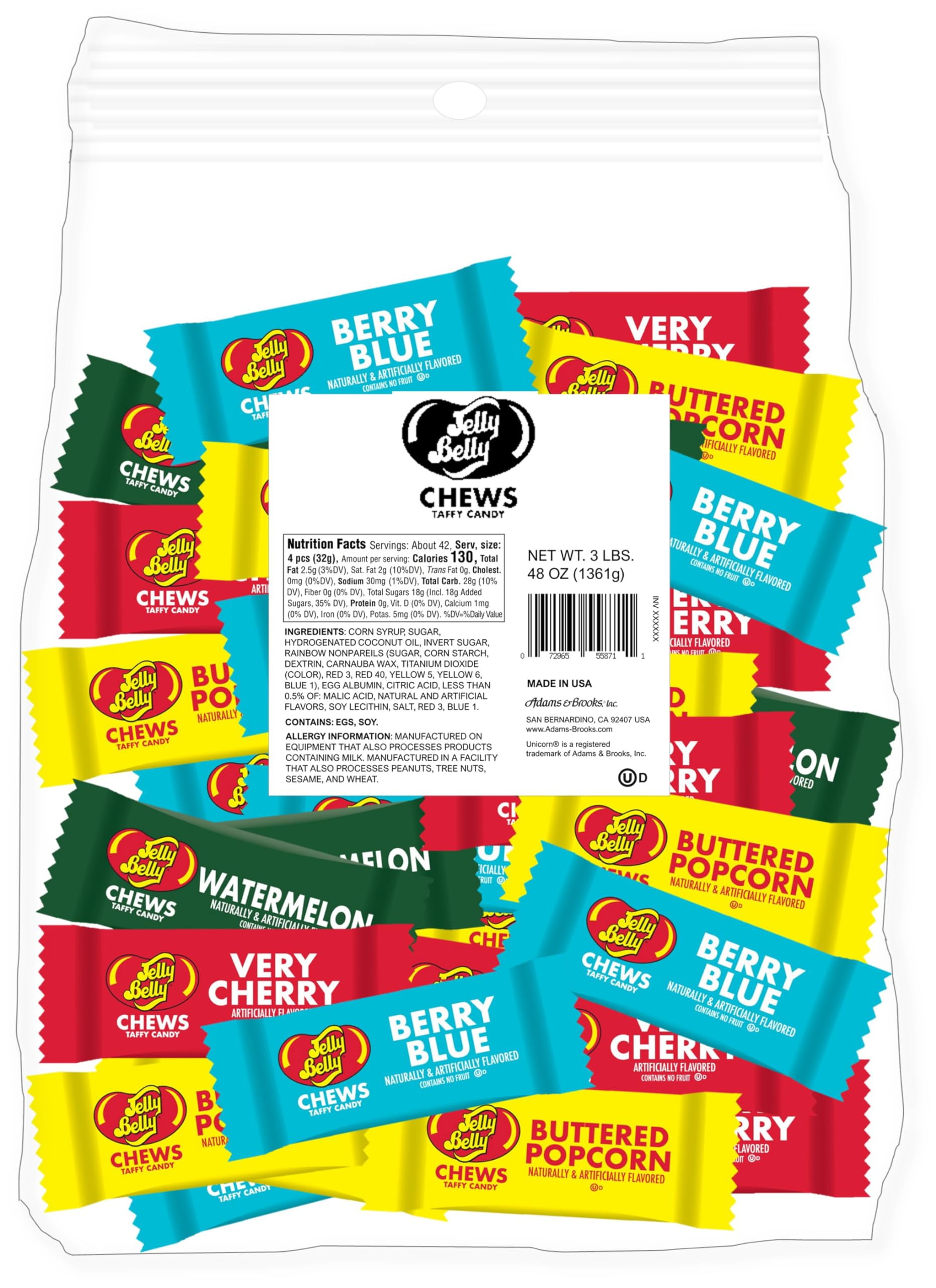Jelly Belly Chews Taffy Candy Individually Wrapped Bulk Candy Chews ...
