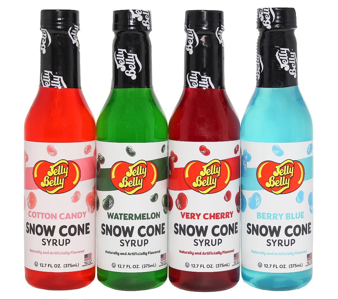 Jelly Belly Snow Cone Syrup, 4-Pack Flavors Cherry, Watermelon, Cotton ...