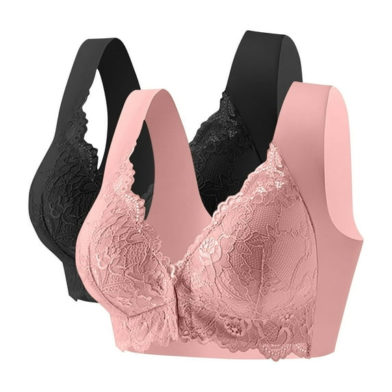 Jelly Bras for Women WNEGSTG 2 Pc Front Closure Plus Size Wireless Lace ...