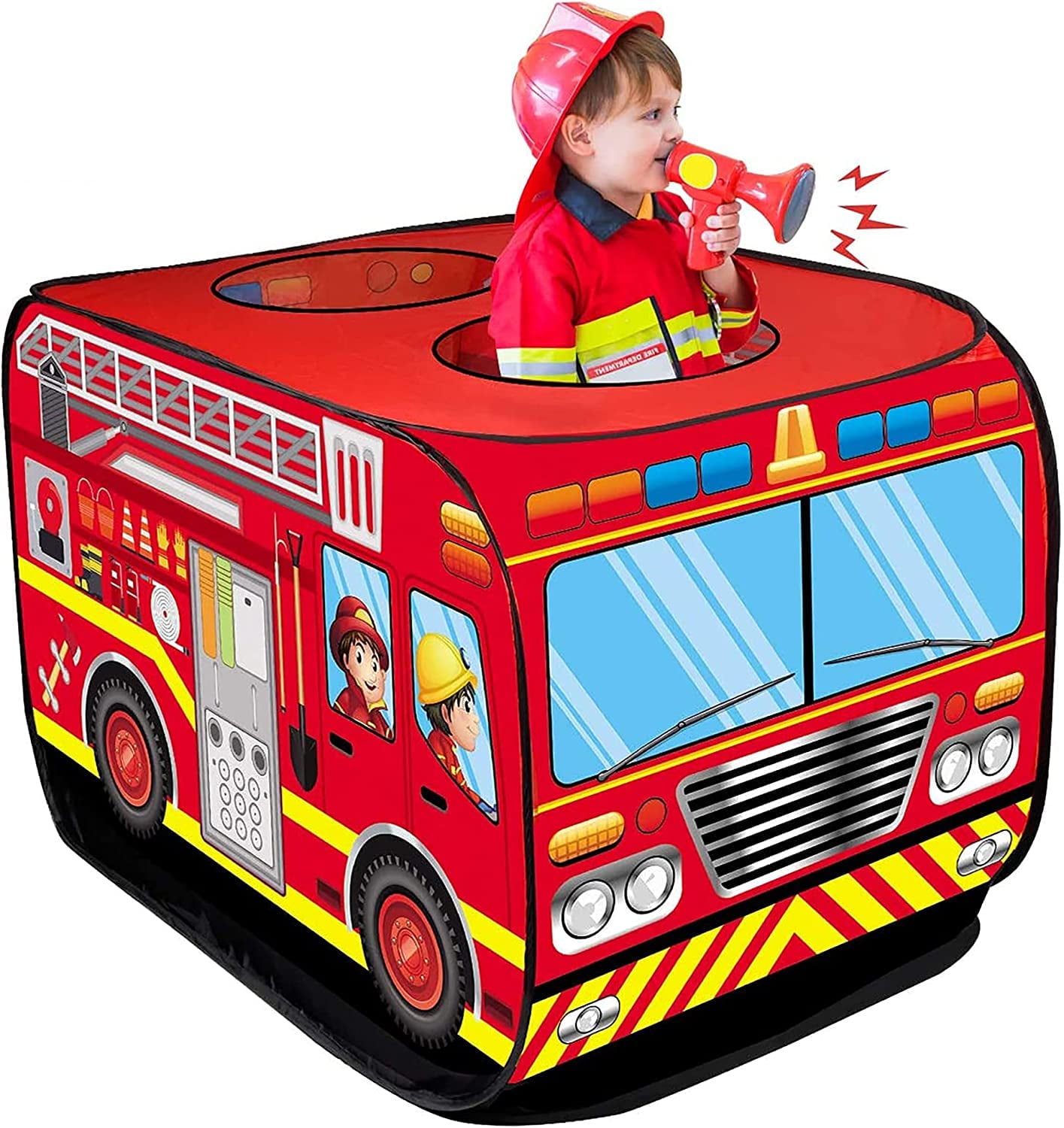 Jelly Comb Foldable Fire Truck Play Tent House, Indoor Playhouses for ...