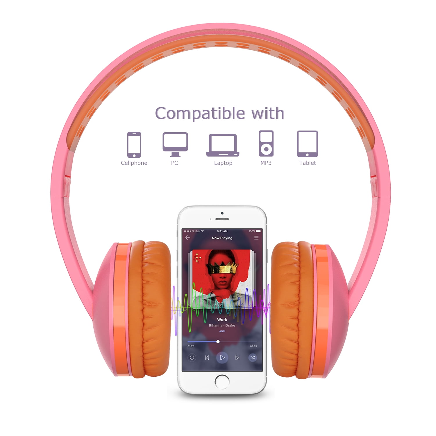 Jelly Comb On-Ear Headphones with Mic, Foldable Wired Headsets, Volume ...