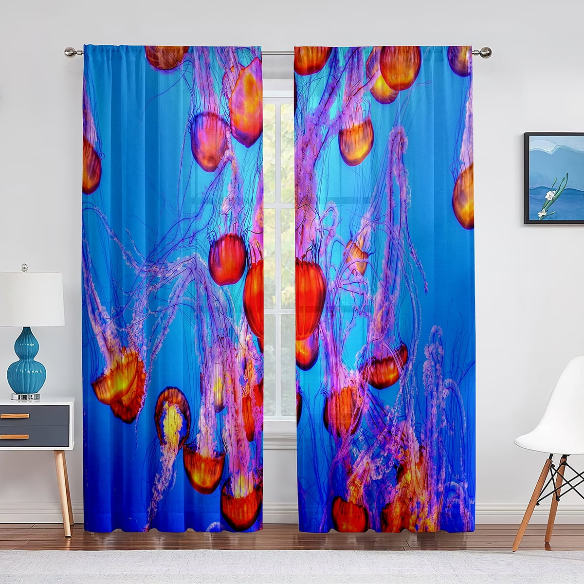Jelly In The Deep Ocean Window Tulle Curtains Foamy Dreamy Blue Ocean ...