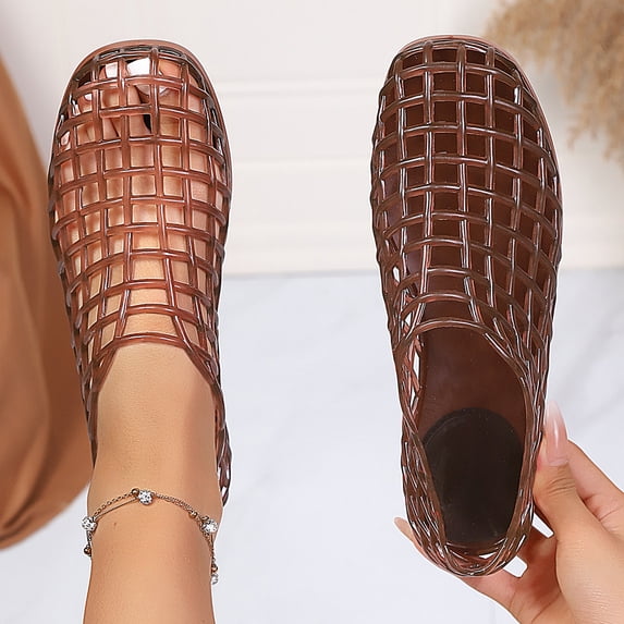 Jelly Mary Jane Flat Mesh Ballet Flats for Women, Closed Square Toe ...
