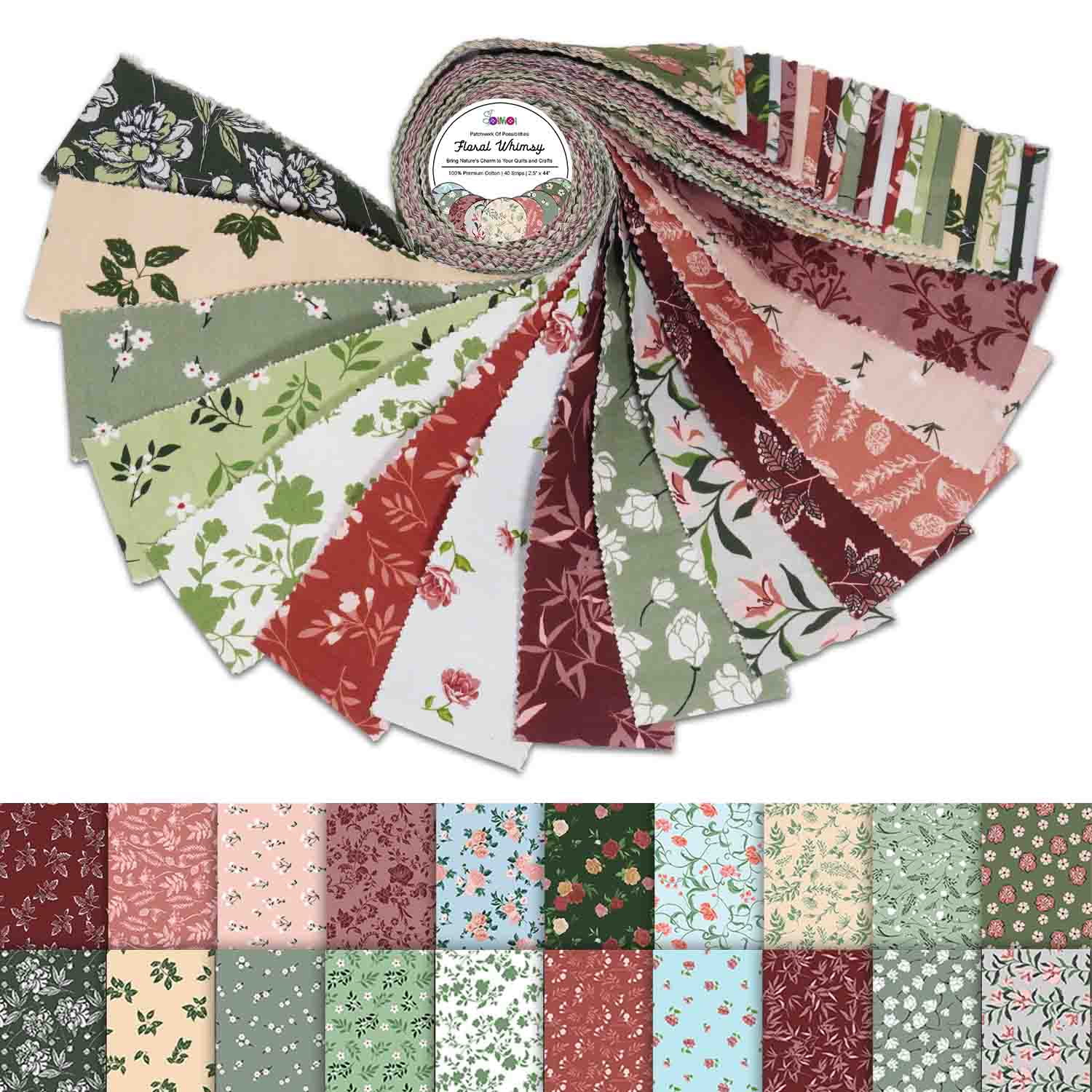 Jelly Roll Fabric Strips for Quilting, 2.5" Precut for DIY, 40 Strip ...