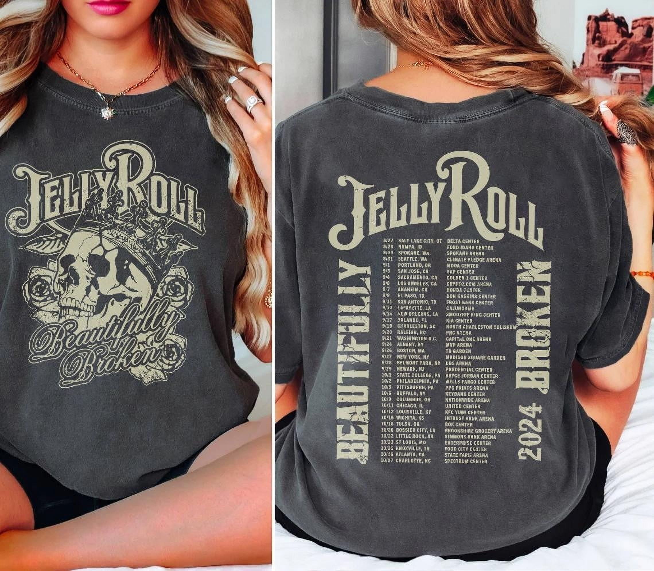 Jelly Roll The Beautifully Broken Tour 2024 2 side Shirt, Jelly Roll ...
