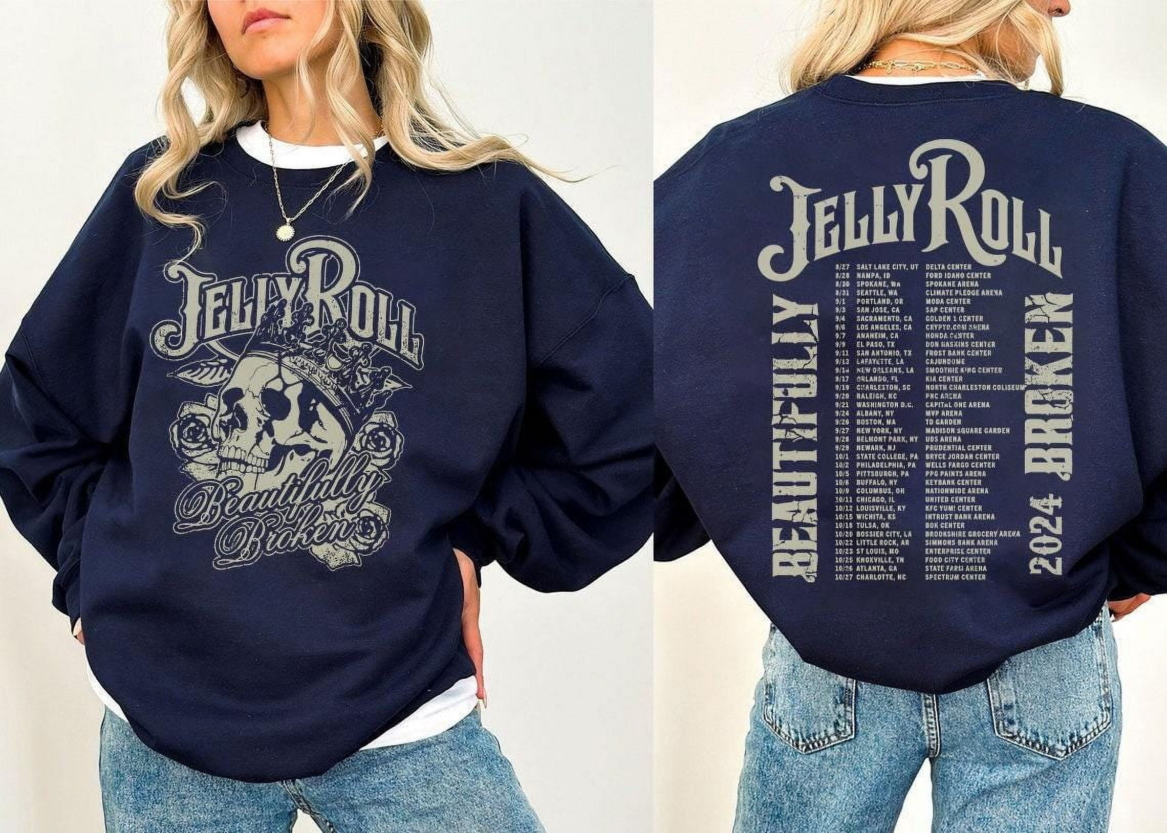Jelly Roll The Beautifully Broken Tour 2024 2 side Sweatshirt, Jelly ...