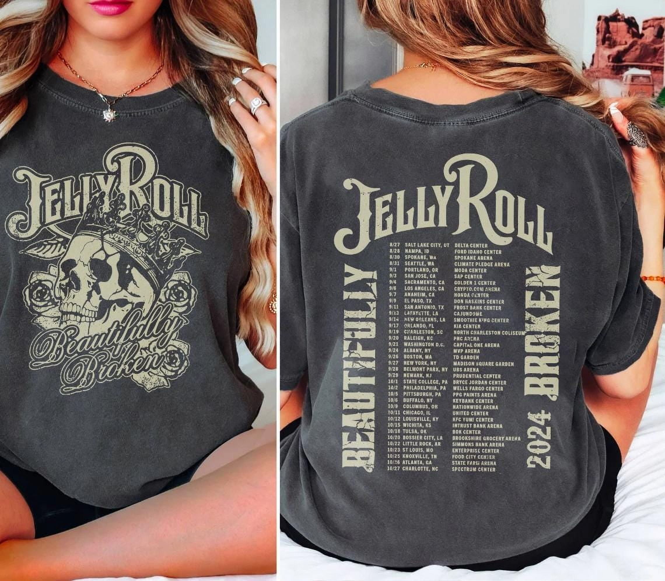 Jelly Roll The Beautifully Broken Tour 2024 2 side T-Shirt, Jelly Roll ...