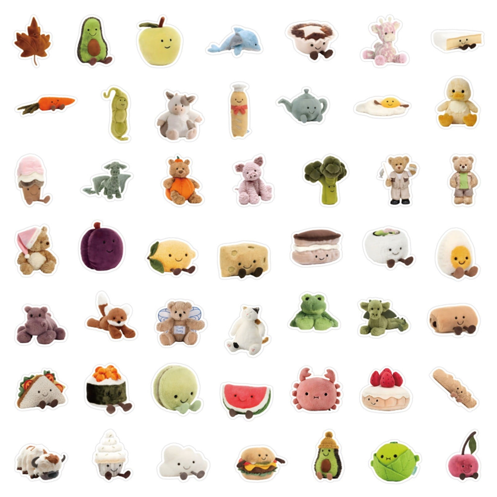 Jelly cats Adorable Miniature Plush Toy Set 50-Piece Cute Animal & Food ...