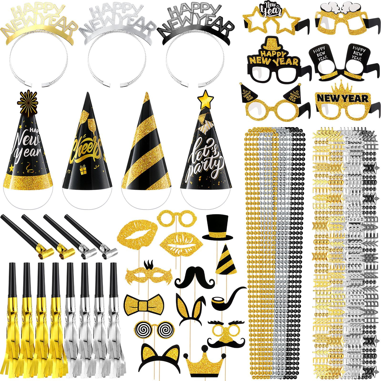 JellyArch 104 Pcs New Year Eve Party Supplies 2025 Include Happy New Year Headband Tiara New ...