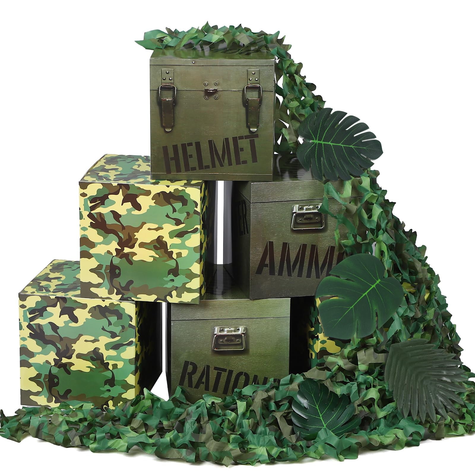 JellyArch 19 Pcs Camo Boxes Decor Army Party Decorations Including Camo ...