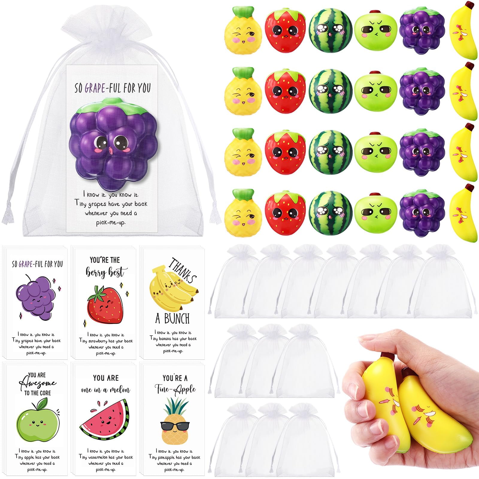 JellyArch 24 Sets Fruit Stress Balls with Motivational Quotes Cards ...