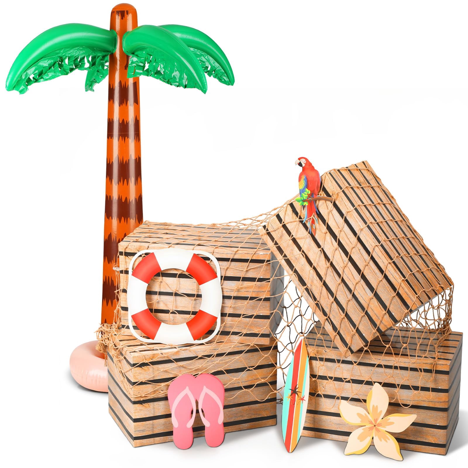 Jellyarch 10 Pcs Inflatable Palm Tree Set Giant Palm Tree Fake Wooden ...