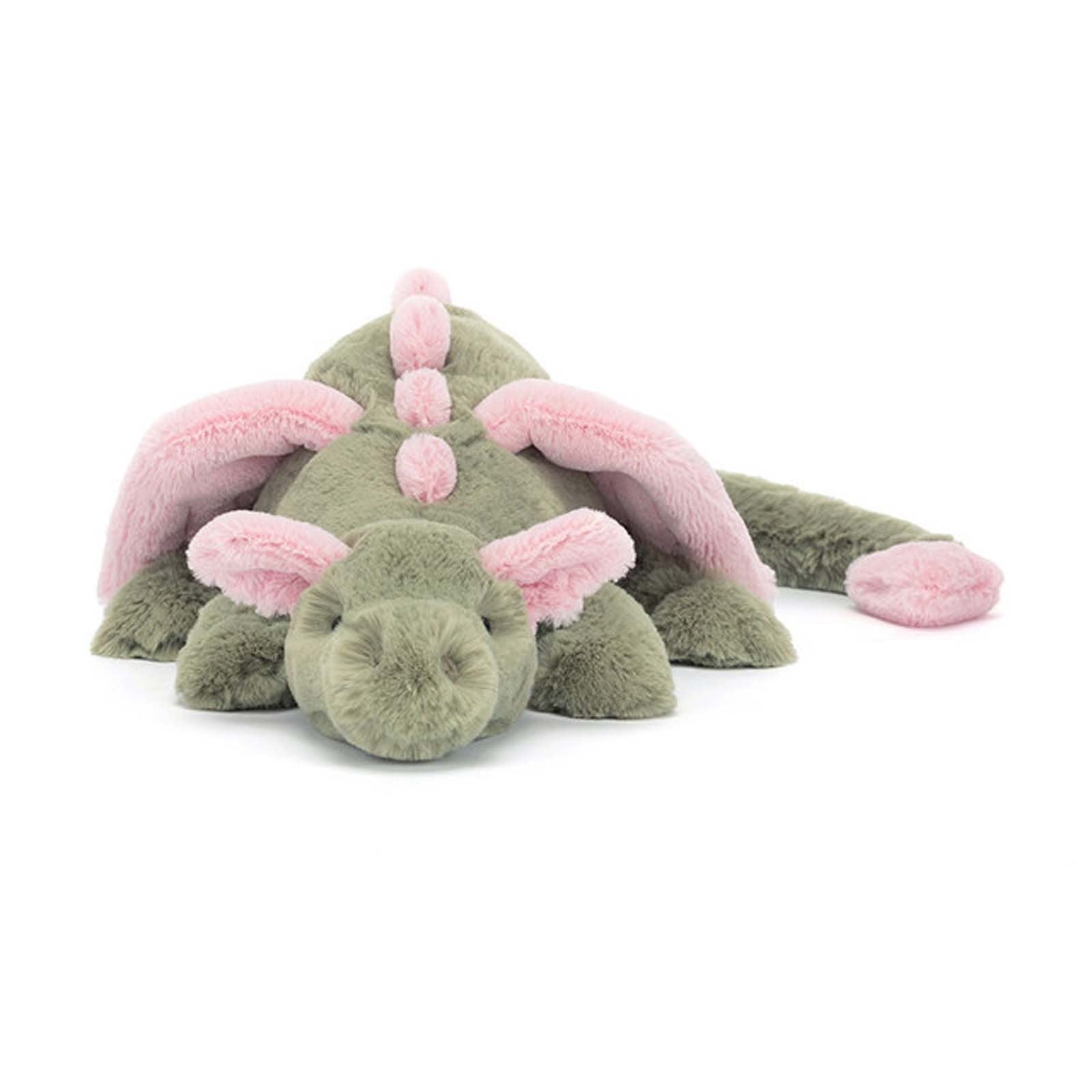 Jellycat Malachy Dragon Plush Toy – 26 Inch Sage Green & Pink Soft ...