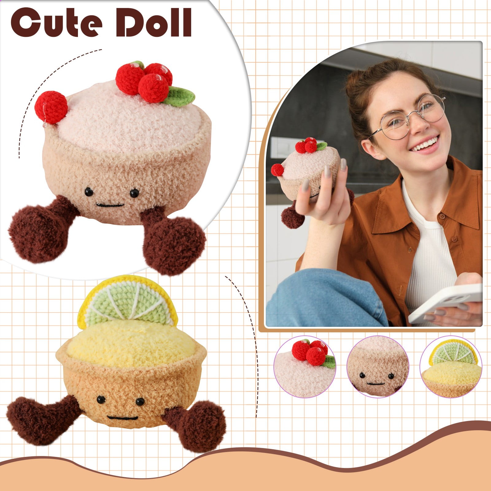 Jellycat Stuffed Animals Egg Tart Plushies, Thread Crochet Doll ...
