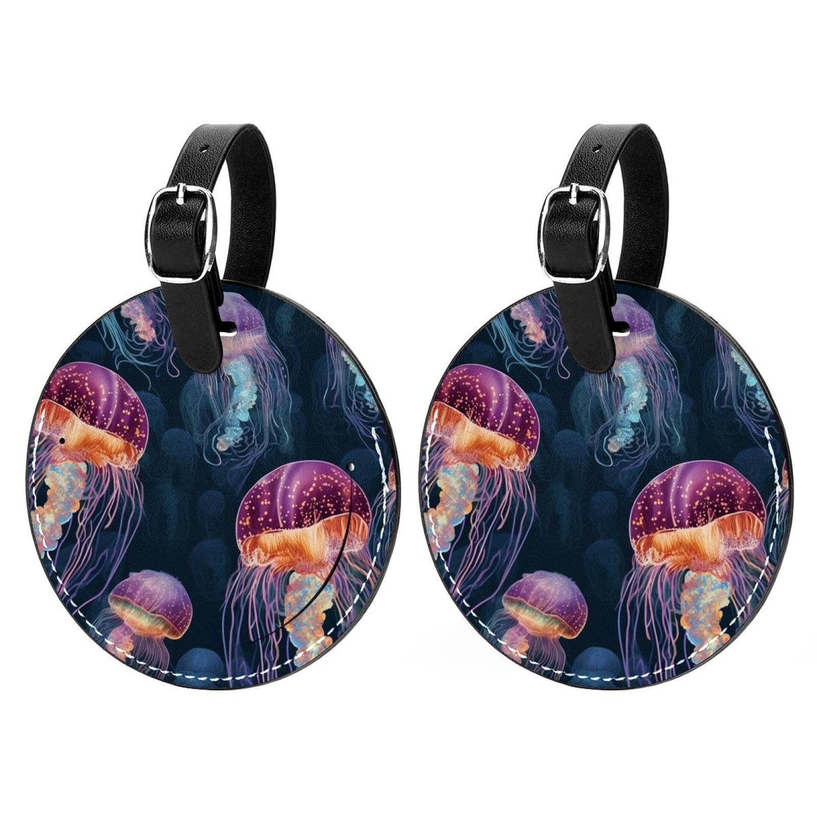 Jellyfish 2Pcs PU Leather Round Luggage Tags with Privacy Cover and ...