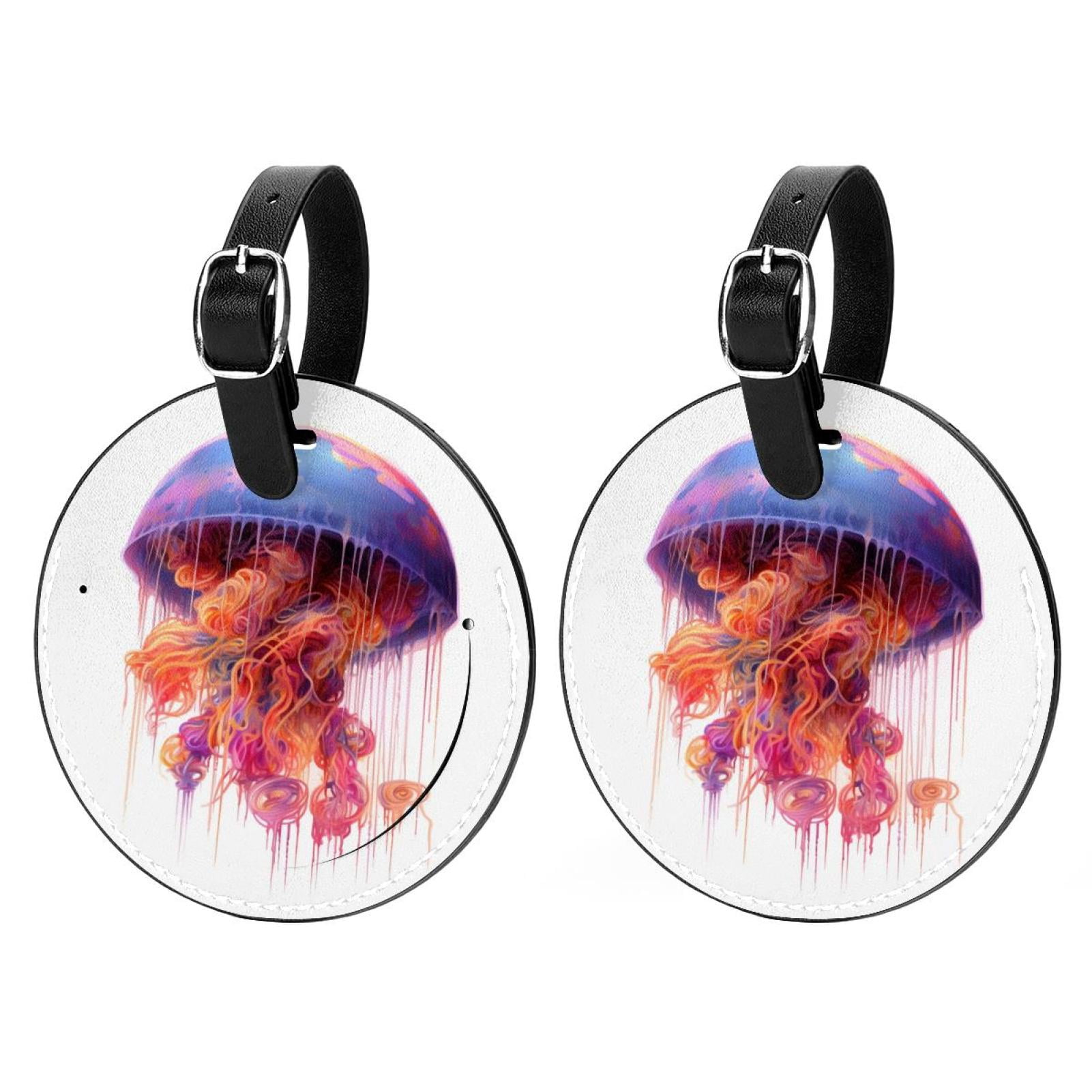 Jellyfish 2Pcs PU Leather Round Luggage Tags with Privacy Cover and ...