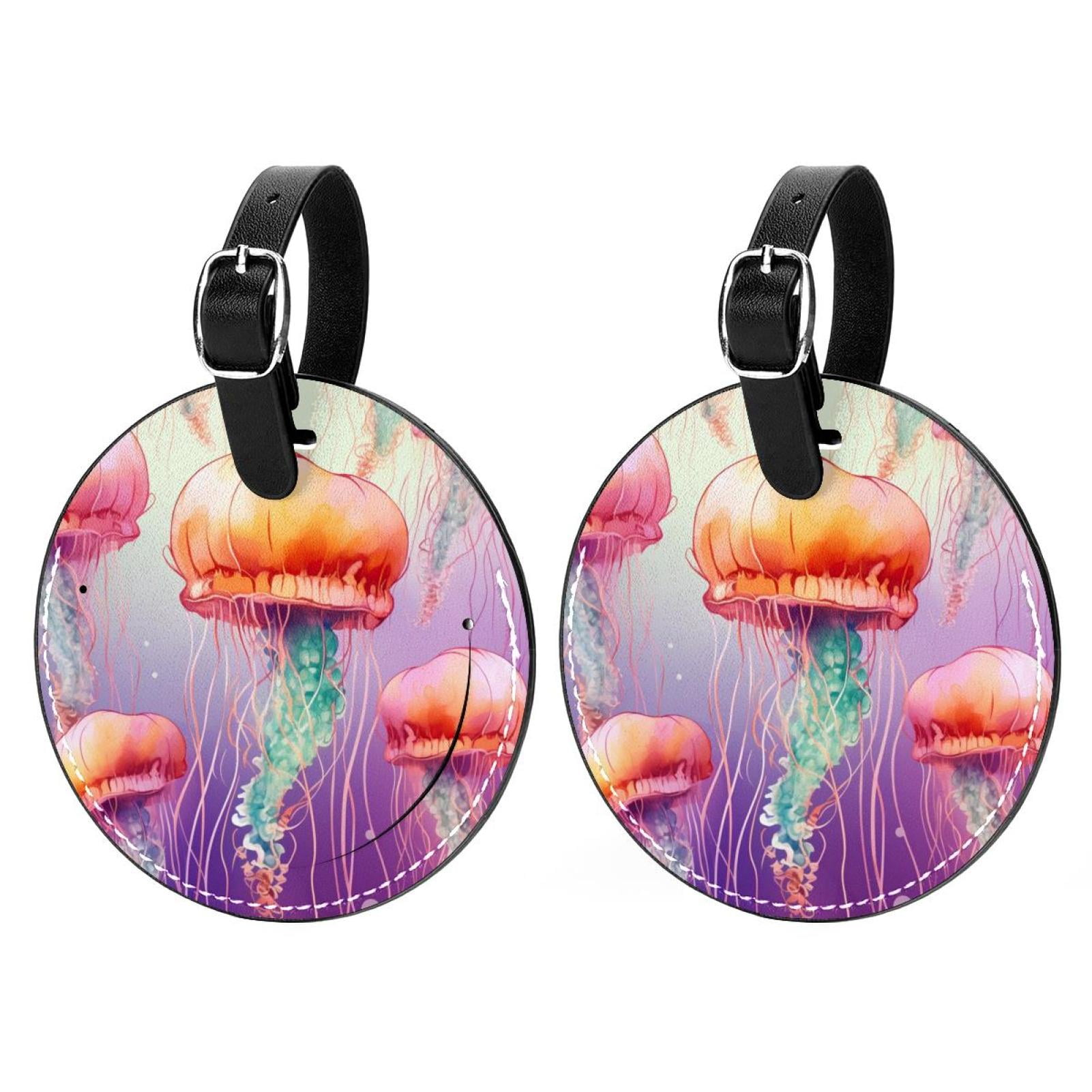 Jellyfish 2Pcs PU Leather Round Luggage Tags with Privacy Cover and ...