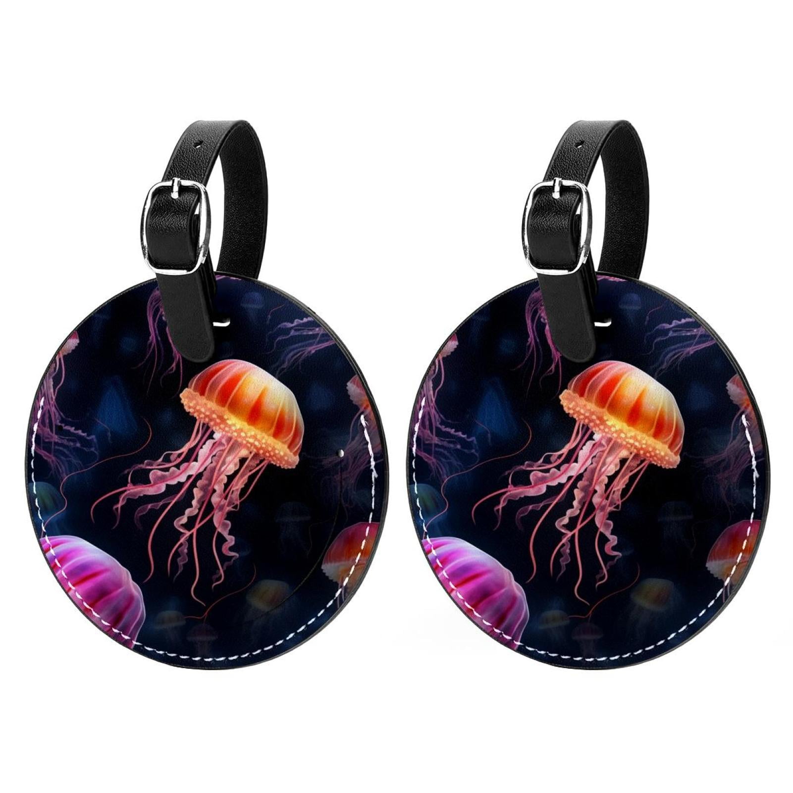 Jellyfish 2Pcs PU Leather Round Luggage Tags with Privacy Cover and ...