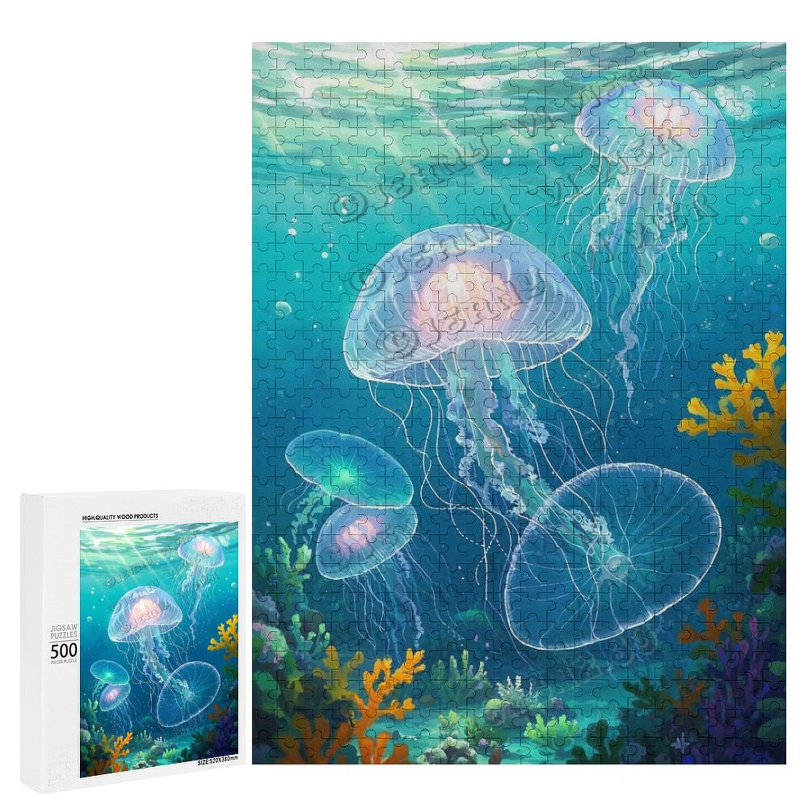 Jellyfish 500 Piece Puzzle, Wooden Jigsaw, Finished Size 20.5" x 15 ...