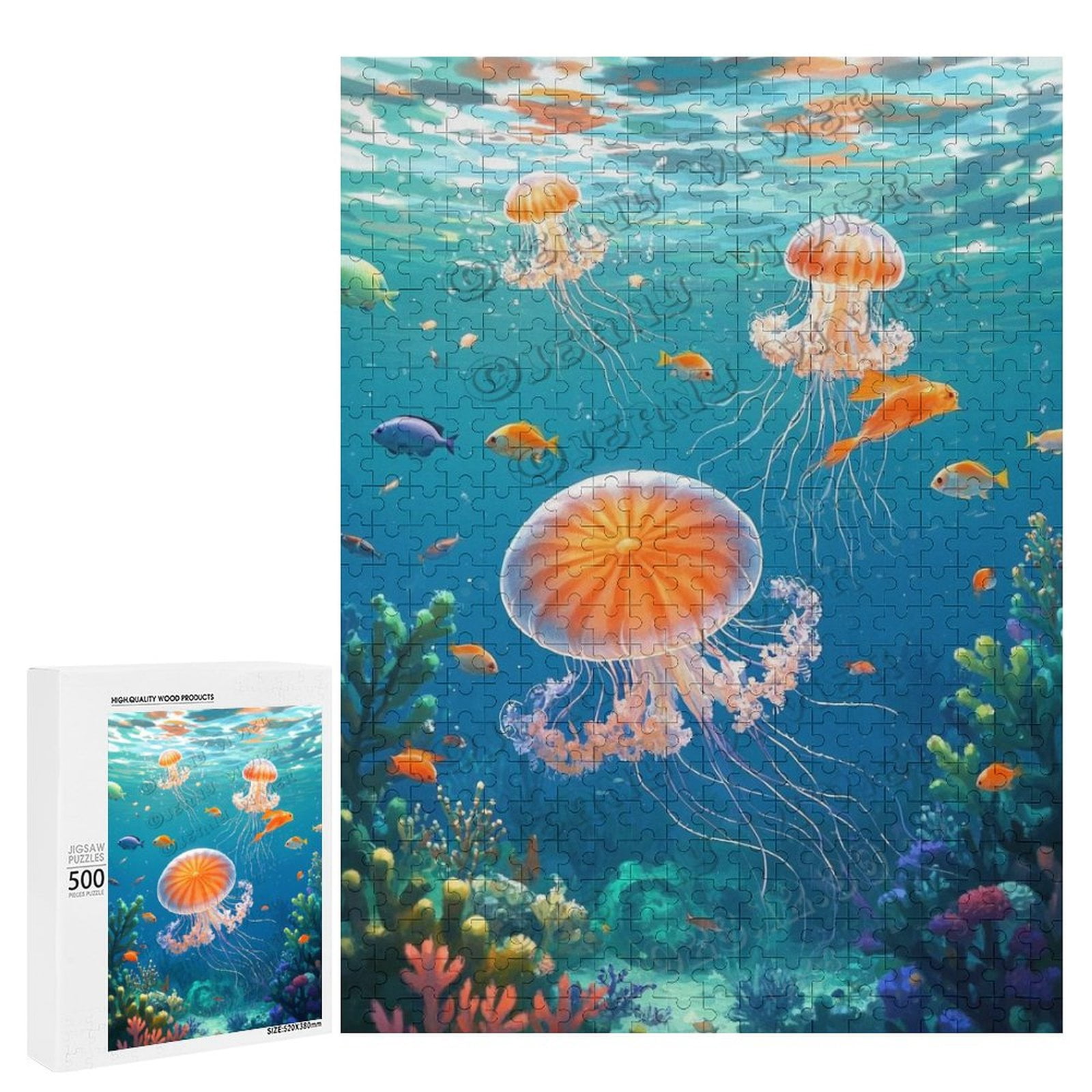 Jellyfish 500 Piece Wooden Puzzle, Animal-Themed Jigsaw, Finished Size ...