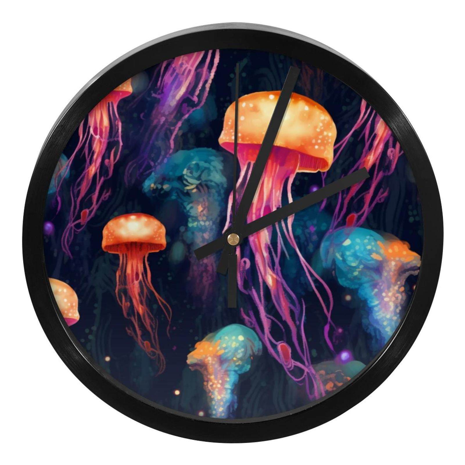 Jellyfish 9.8-Inch Round Wall Clock, Silent Non-Ticking Digital Clock ...