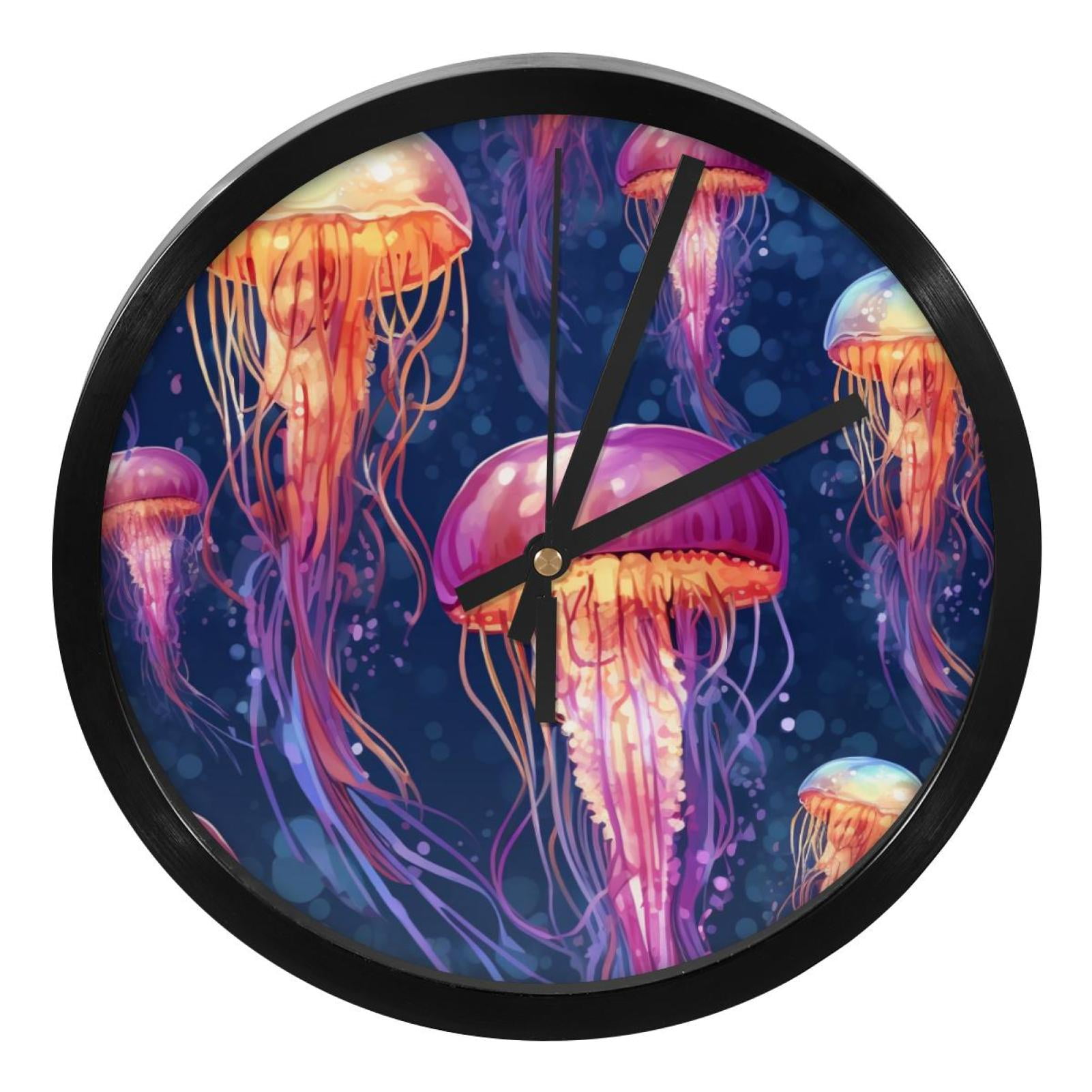 Jellyfish 9.8 Inches Silent Wall Clock, Round Digital Battery Operated ...