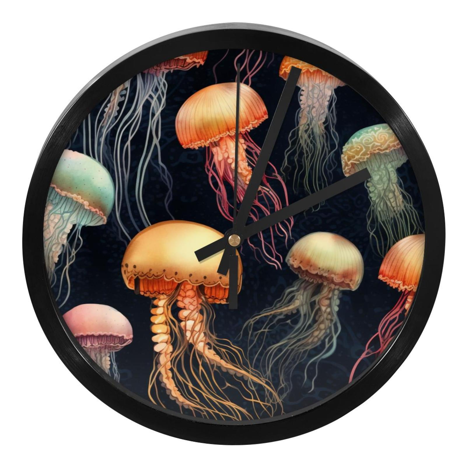 Jellyfish 9.8 Inches Silent Wall Clock, Round Digital Battery Operated ...