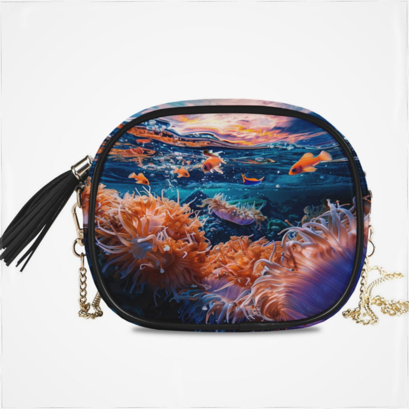 Jellyfish And Small Goldfish In The Sea Women'S Vintage Crossbody Bag ...