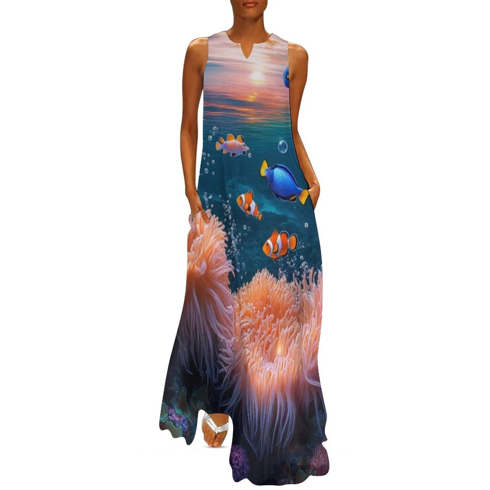 Jellyfish And Small Goldfish in The Sea Long Dress dress women summer ...