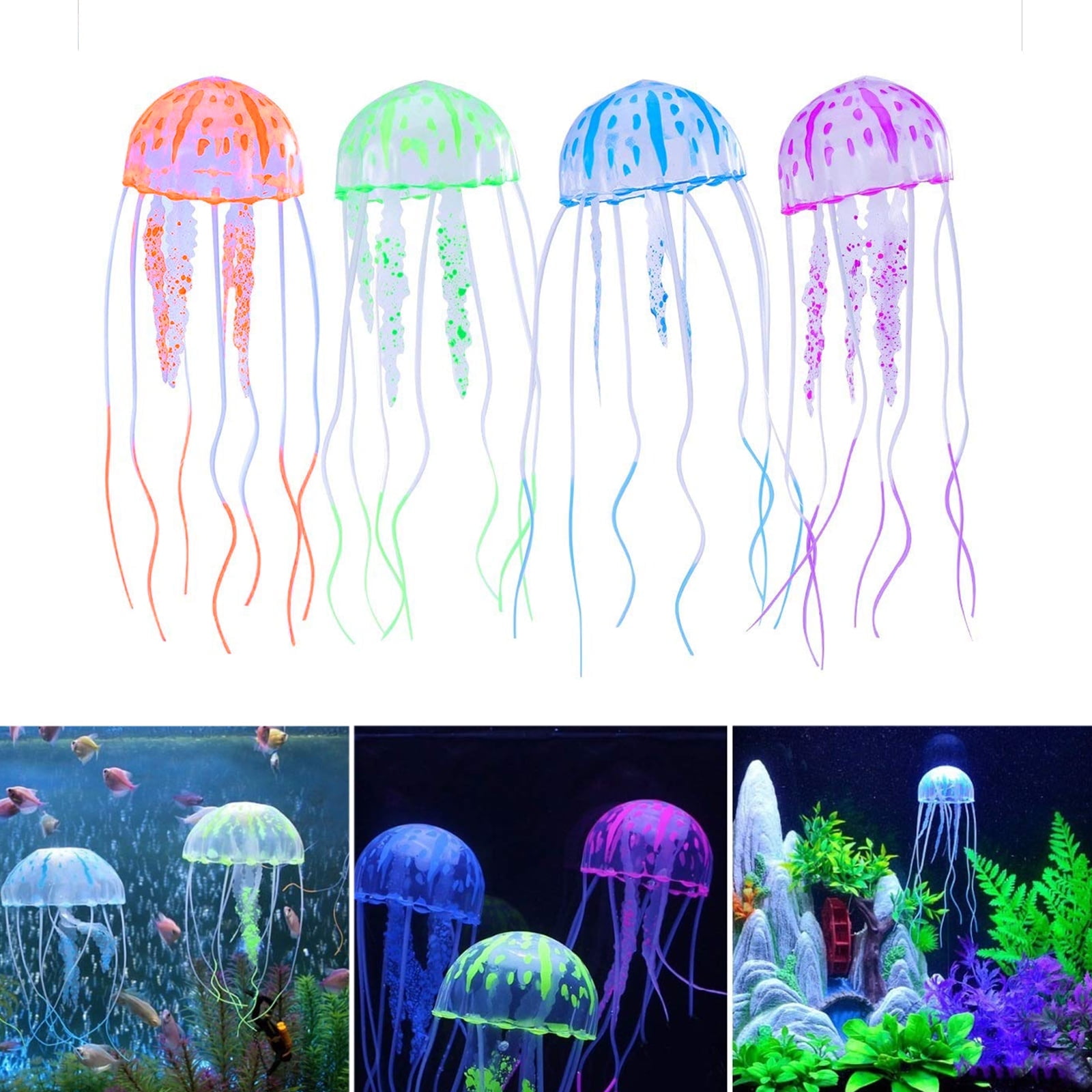 Jellyfish Aquarium Decorations, DISEN 4pcs Glowing Effect Artificial ...