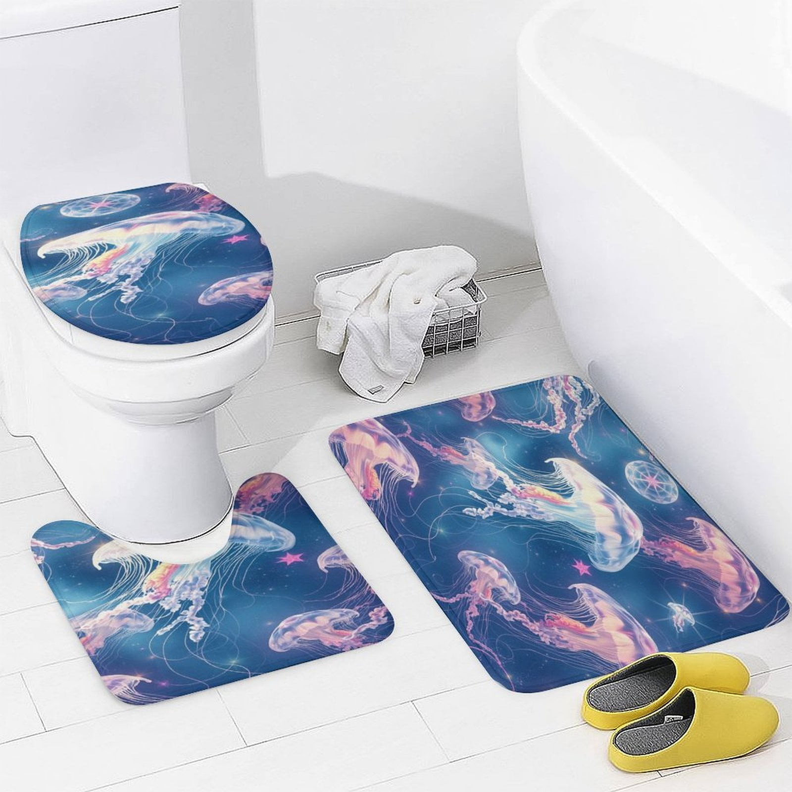 Jellyfish Bathroom Rugs Set 3 Piece with Non-Slip Bath Rugs Toilet Lid ...