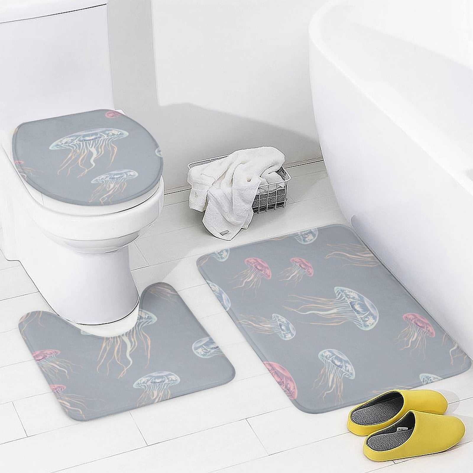 Jellyfish Bathroom Rugs Set 3 Piece with Non-Slip Bath Rugs Toilet Lid ...