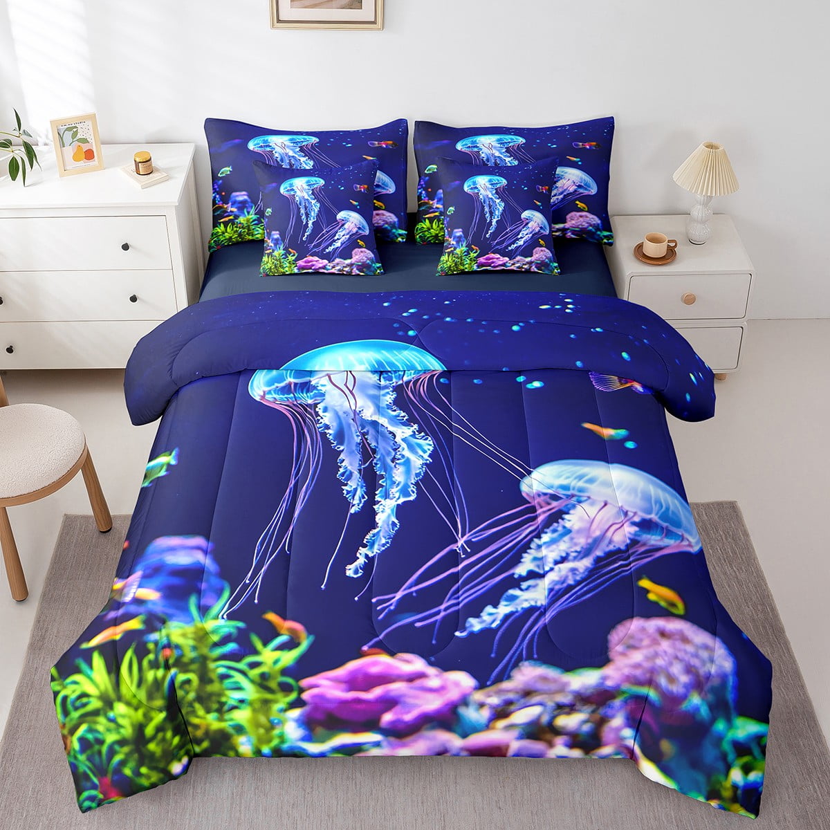 Jellyfish Bed in a Bag Full 7 Piece Ocean Themed Bedding Sets,Marine ...