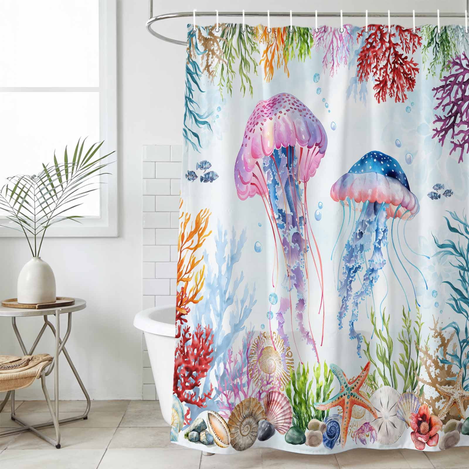 Jellyfish Coastal Small Stall Shower Curtain, Waterproof Shower ...