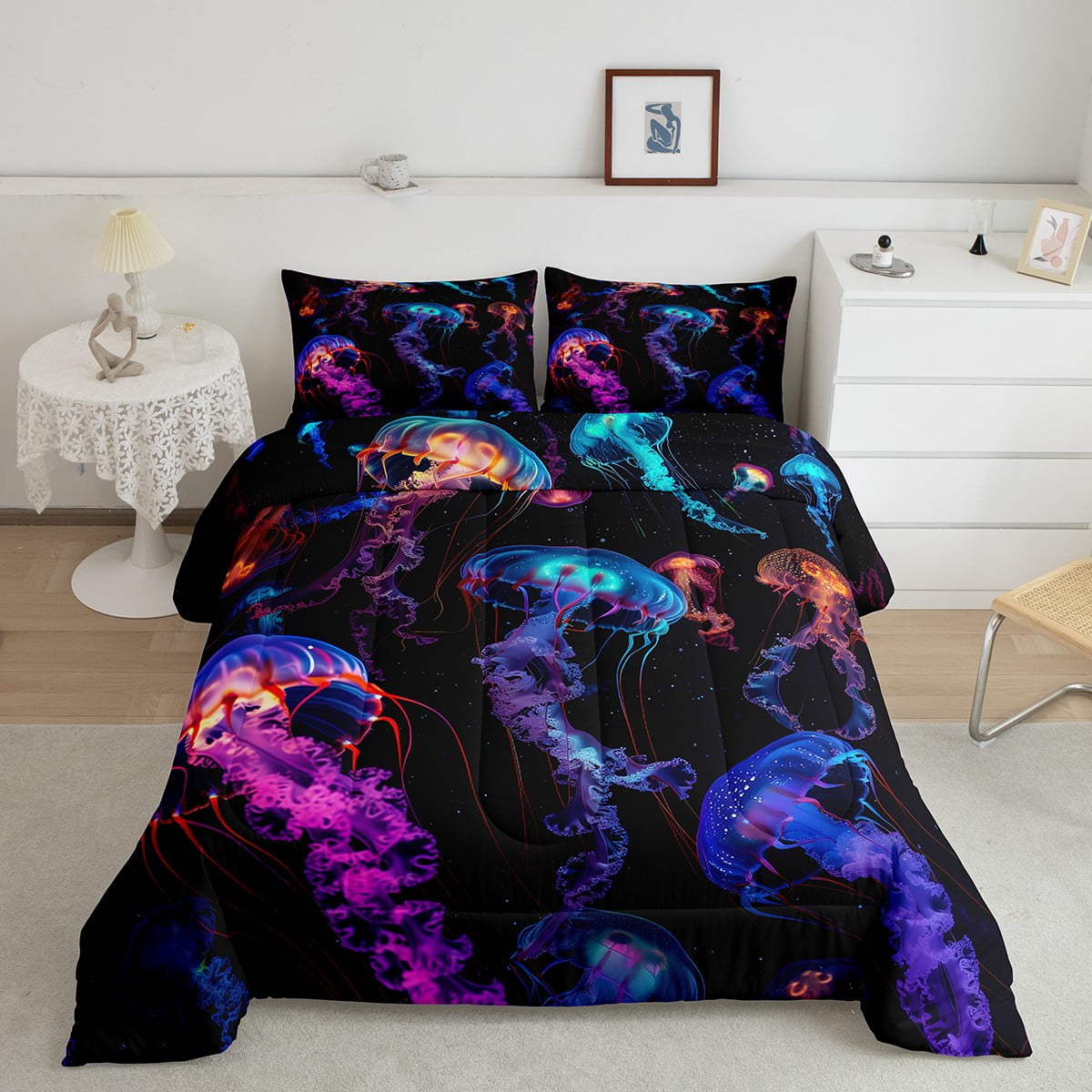 Jellyfish Comforter Set Nautical Sea Animal Bedding Sets Full,Ocean Sealife Quilt Coastal ...