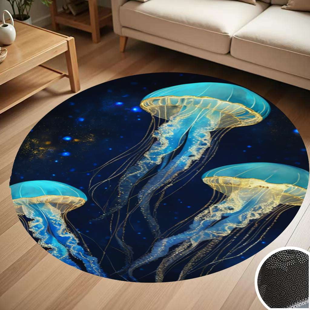 Jellyfish Dream Ocean Round Carpet Living Room Bedroom Home Decoration Coffee Table Mat Lounge ...